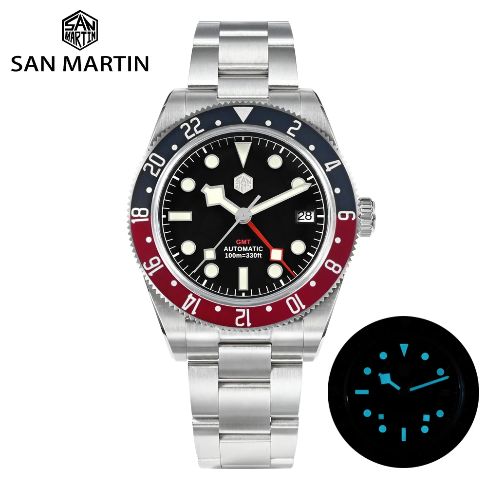 San Martin Reloj de lujo NH34 GMT para hombre, cronógrafo con bisel de ...