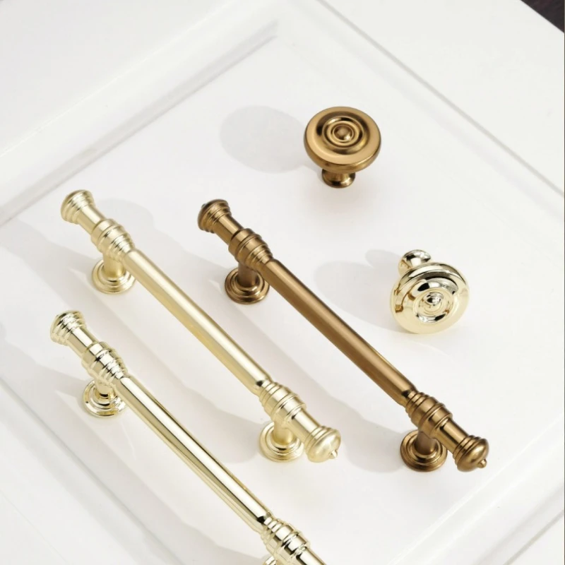 Gold cabinet door handle brass single hole drawer knob kitchen cabinet ...
