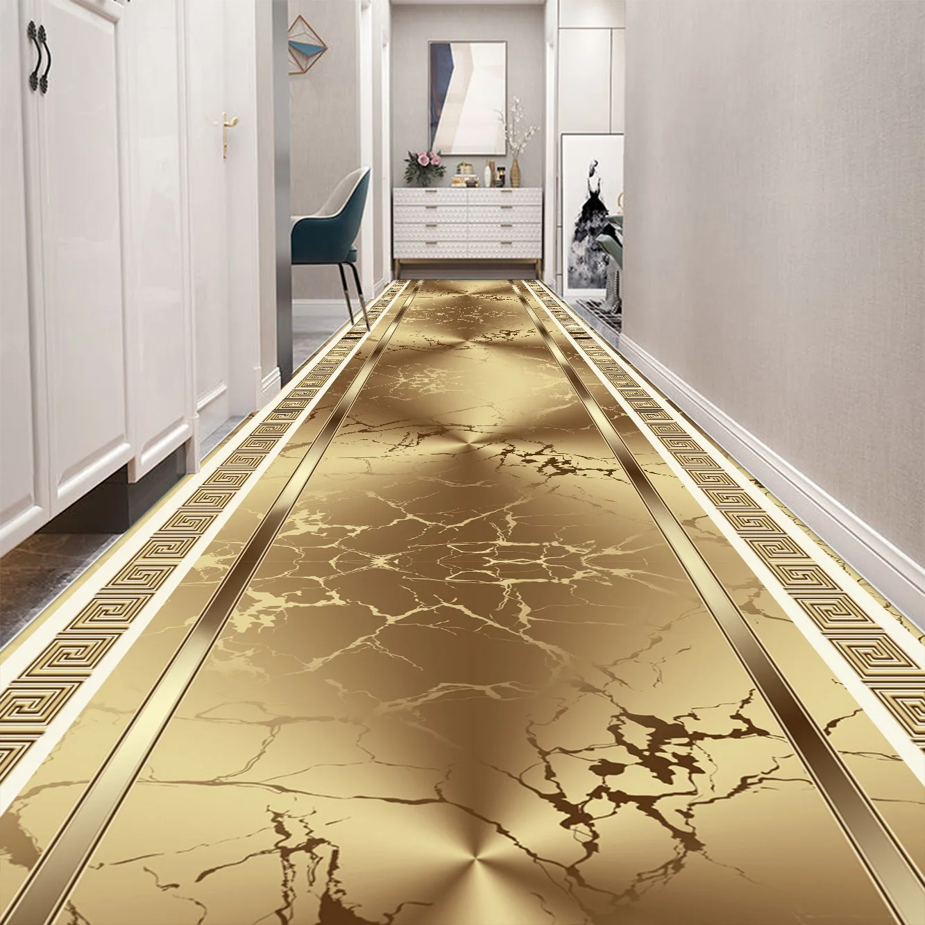 Luxury-Golden-Long-Corridor-Carpet-Non-slip-Washable-Hall-Runner ...