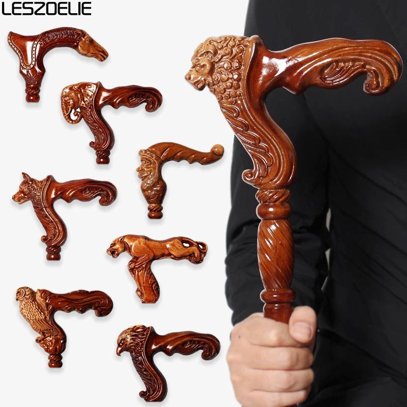 8 Styles Lion-Head Wooden Walking Stick Men Detachable Walking Canes ...