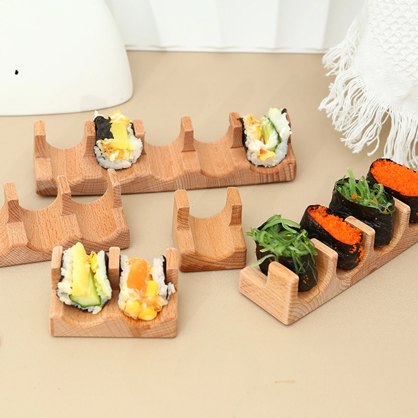 1-2-3-4-5-Grid-Wooden-Japanese-Sushi-Rack-Snack-Food-Holder-Sushi-Boat ...