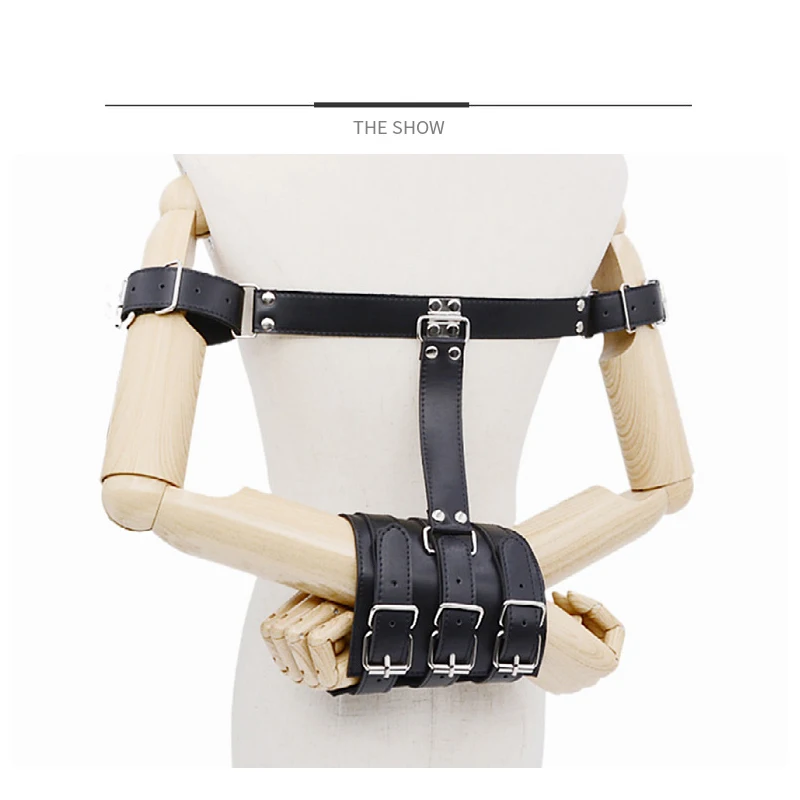 SM PU Leather Behind Back Hand Cuff Collar BDSM Bondage Restraints Slave Training Hand Binding ...