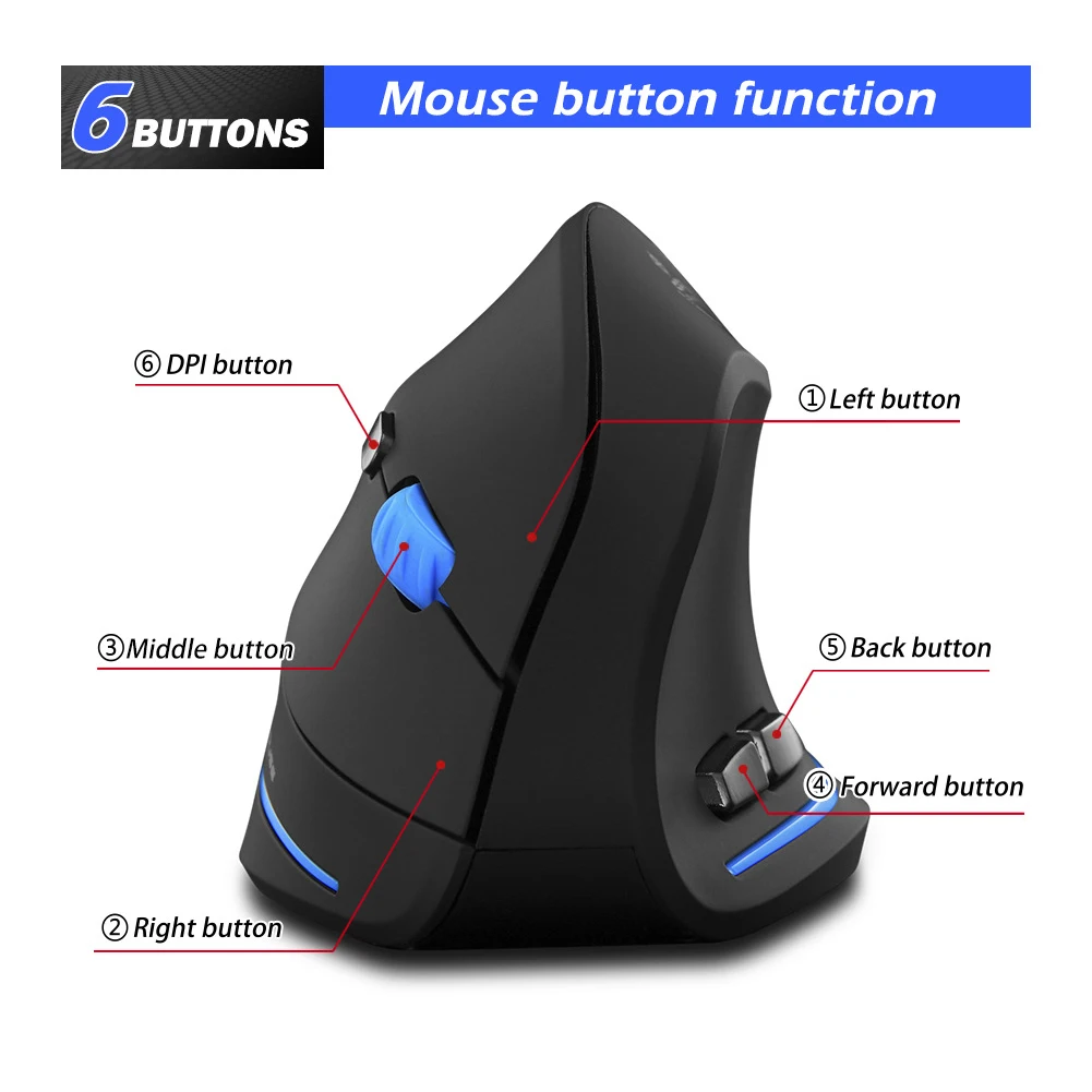 ZELOTES F-35A 6 Buttons USB Receiver 3 Gears 2400DPI Wireless Vertical ...