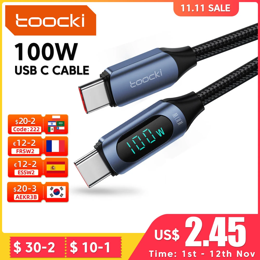 Toocki Usb Type C To Usb C Cable 100w Pd Fast Charging Wire For Ipad Pro Macbook Huawei Samsung ...