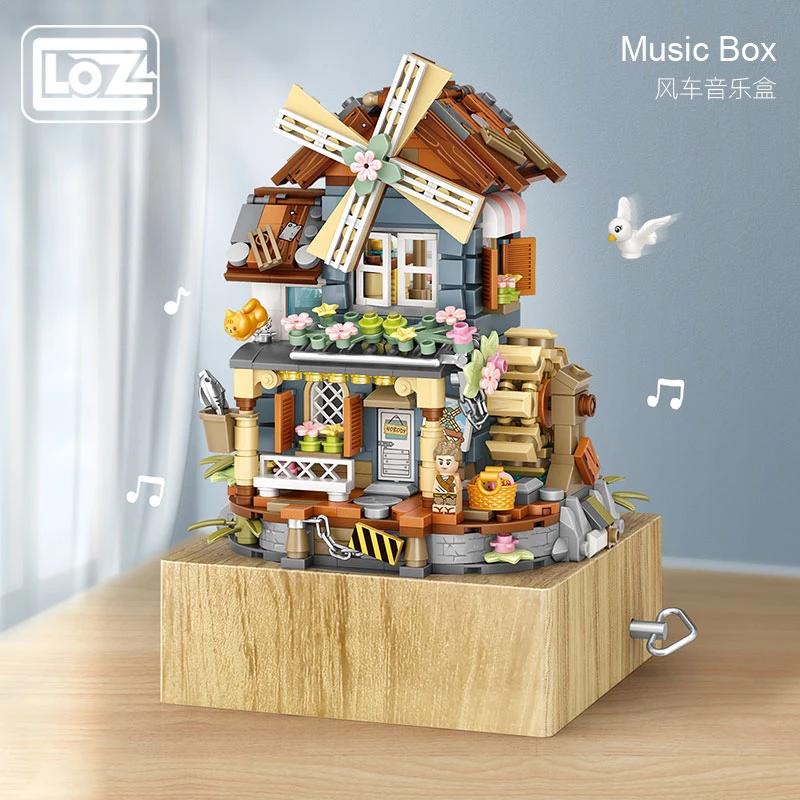 Loz Classical Windmill House Music Box Music Box Small Particles ...