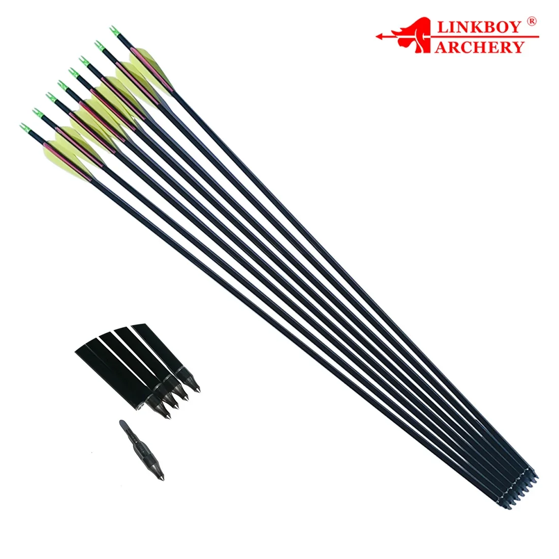 Linkboy Archery Pure Carbon Arrows ID6.2mm 12pcs 3inch Plastic Vanes ...