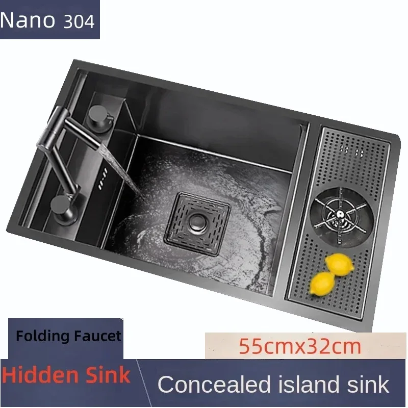 55cmx32cm-304-Nano-Stainless-Steel-Hidden-Sink-Folding-Faucet-with ...
