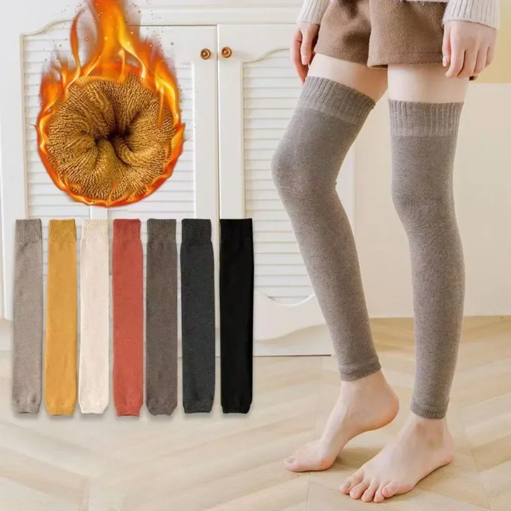 Winter Knitted Warm Leggings Solid Color Thermal Warm Long Socks Cotton ...