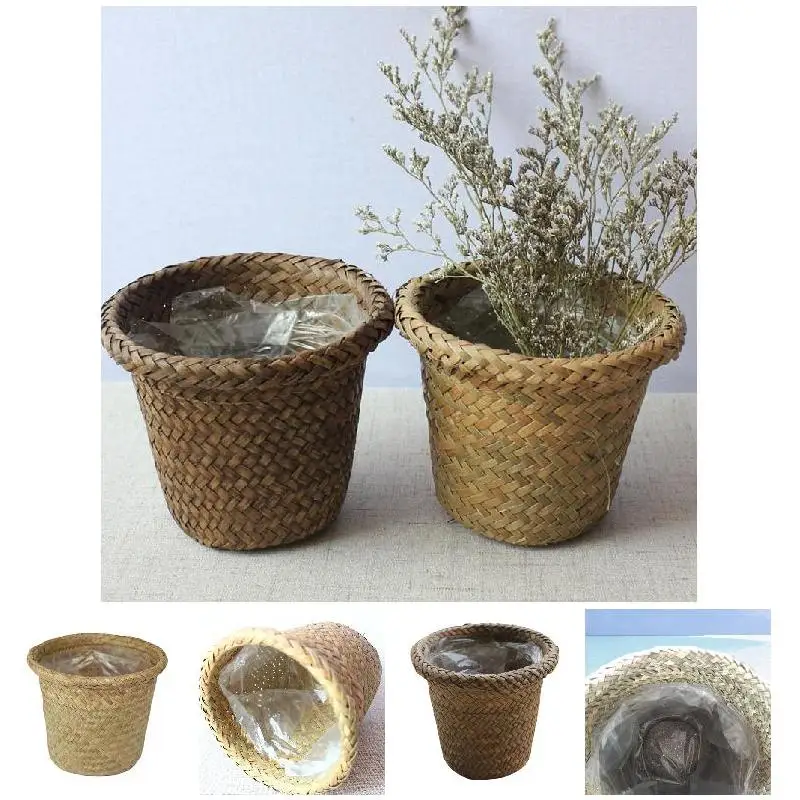 Sea-Grass-Storage-Basket-Straw-Garden-Flower-Pot-Handmade-Sundries ...
