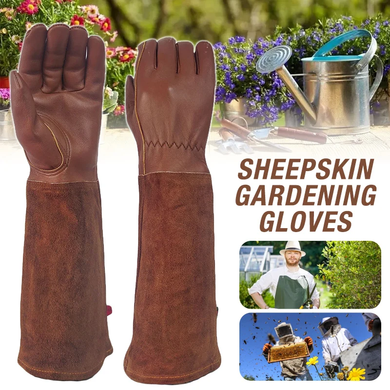 S XL Gardening Gloves Rose Pruning Thorn Cut Proof Bushes Long Sleeve Leather Floral Gauntlet ...