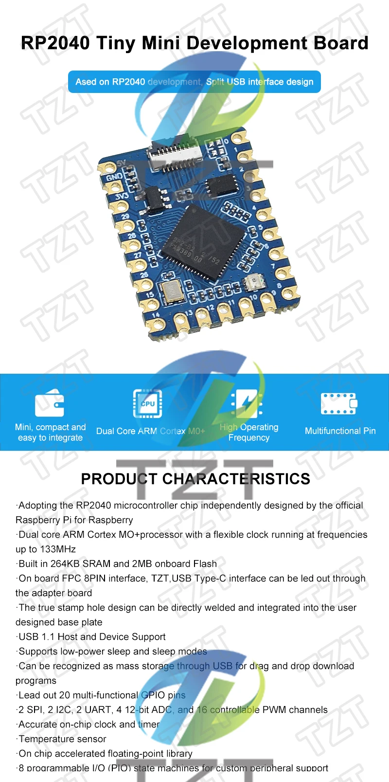 Модуль макетной платы TZT RP2040-Tiny RP2040 для ZERO Raspberry Pi PICO ...