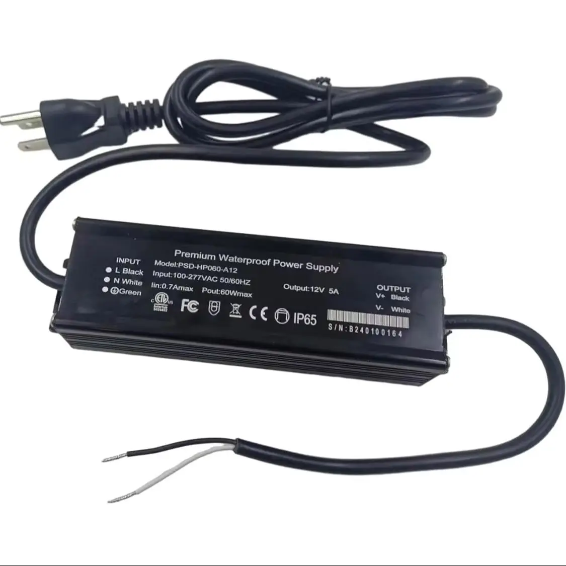 60W LED Driver ETL Listed Transformer Waterproof IP65 LED Power Supply ...