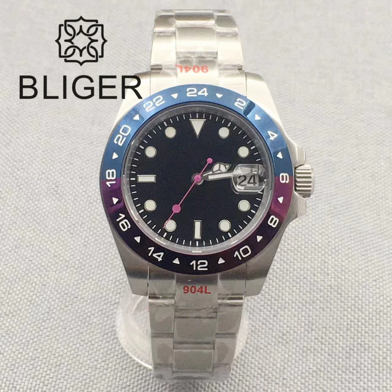 BLIGER 40mm Automatic Men's Watch Sapphire Glass Blue Purple Bezel ...