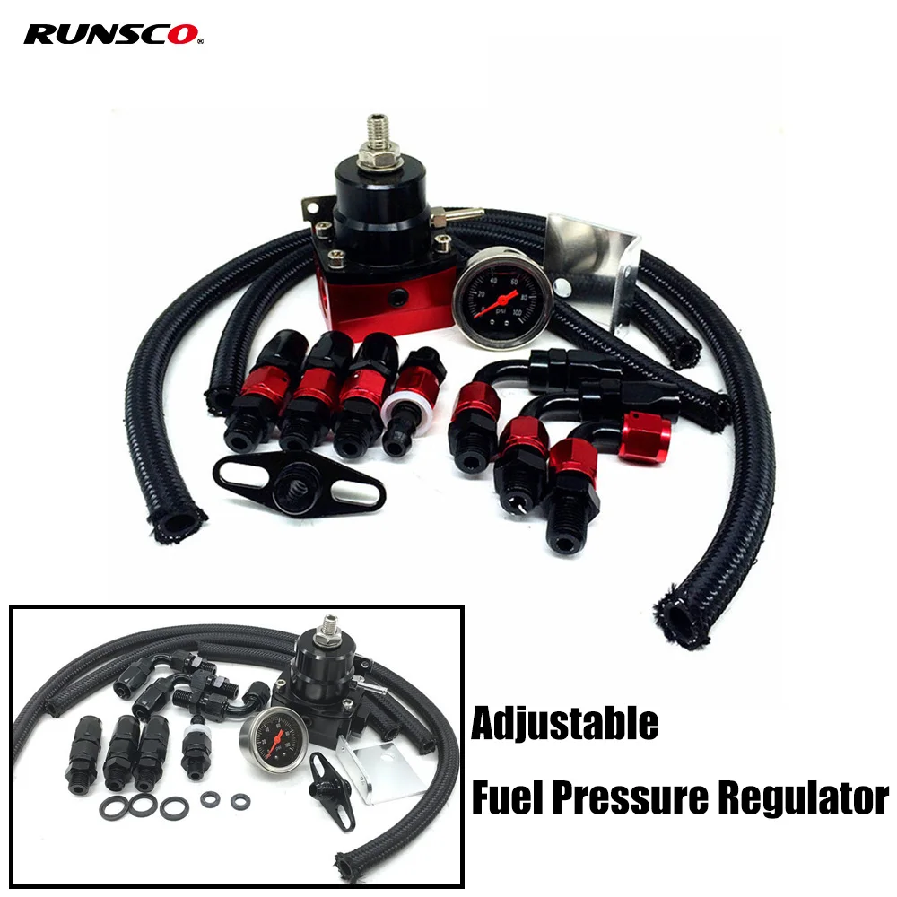 Universal Adjustable Fuel Pressure Regulator With Gauge+AN6 Fuel Line ...