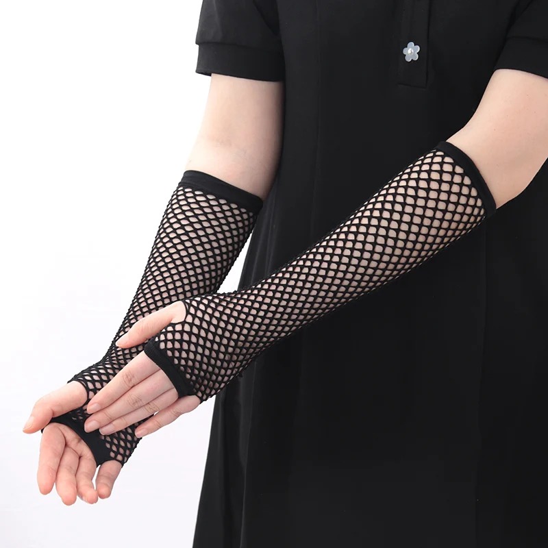 1Pair-Women-Black-Gothic-Fishnet-Fingerless-Long-Gloves-Leg-Arm-Cuff ...