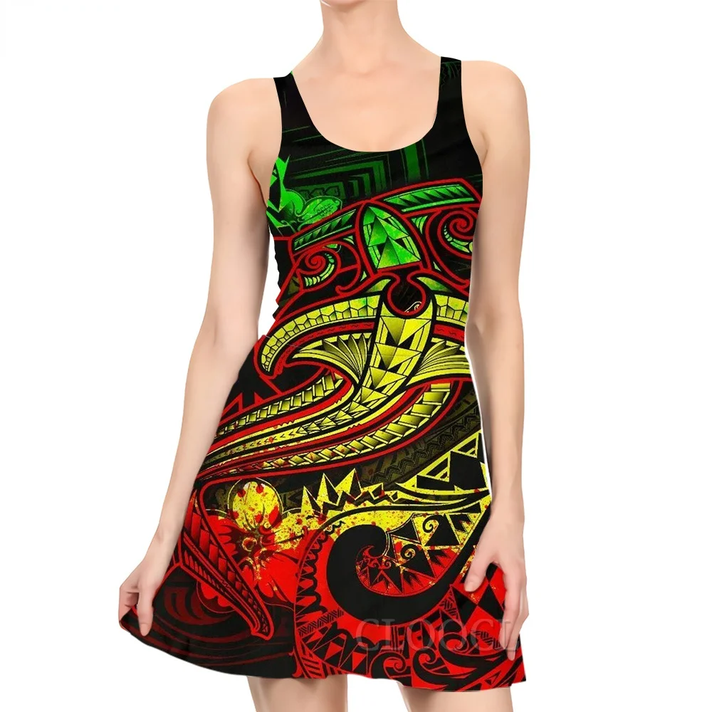 Cloocl Hawaii Reggae Shark Polynesian Tattoo Dress 3d Pattern Women ...