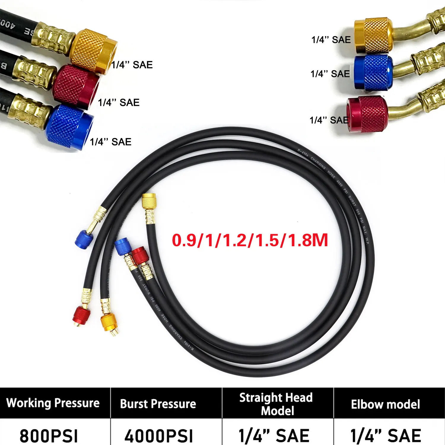 3PCS R410 Refrigerant AC Charging Hose 800-4000 PSI Working Pressure ...