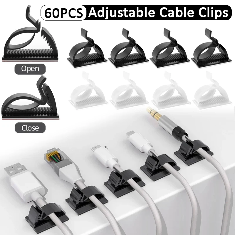 60X-Adjustable-Cable-Management-Clips-Self-Adhesive-Cable-Organizers ...