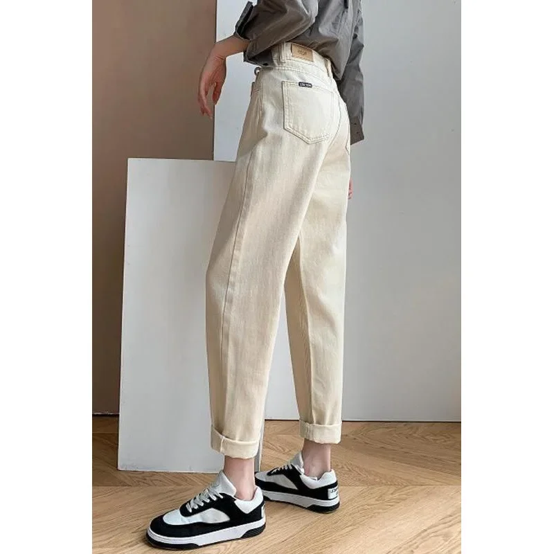 High-waisted-Loose-fit-Straight-leg-White-Jeans-Women-s-Spring-Autumn ...