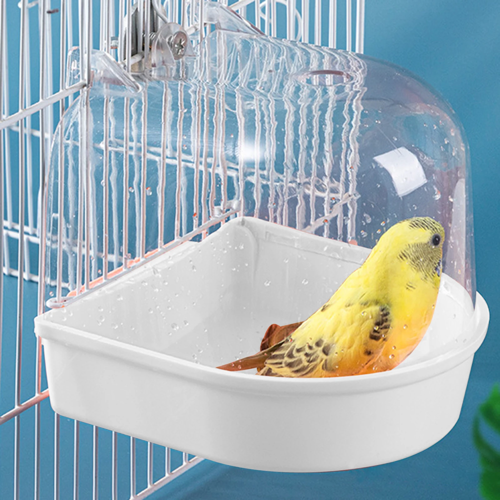 Pet Bird Bath Box Shower Easy to Install Water Bowl Caged Parrot ...