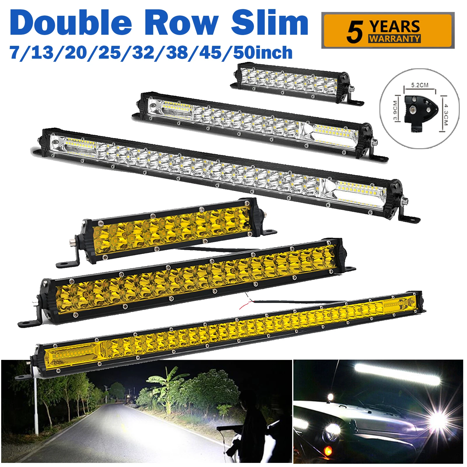 Super Bright Led Light Bar 7 13 20 25 32 38 45 50" inch Dual Row Spot ...