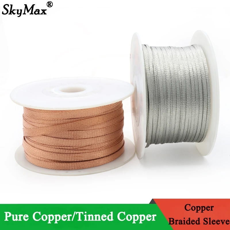2m/5m Tinned Plating Copper Braided Sleeve 2mm ~ 30mm Expandable Metal ...