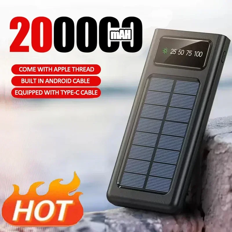 200000mAh-Solar-Power-Bank-Built-4-Cables-Conveniente-Fast-Charging-USB ...