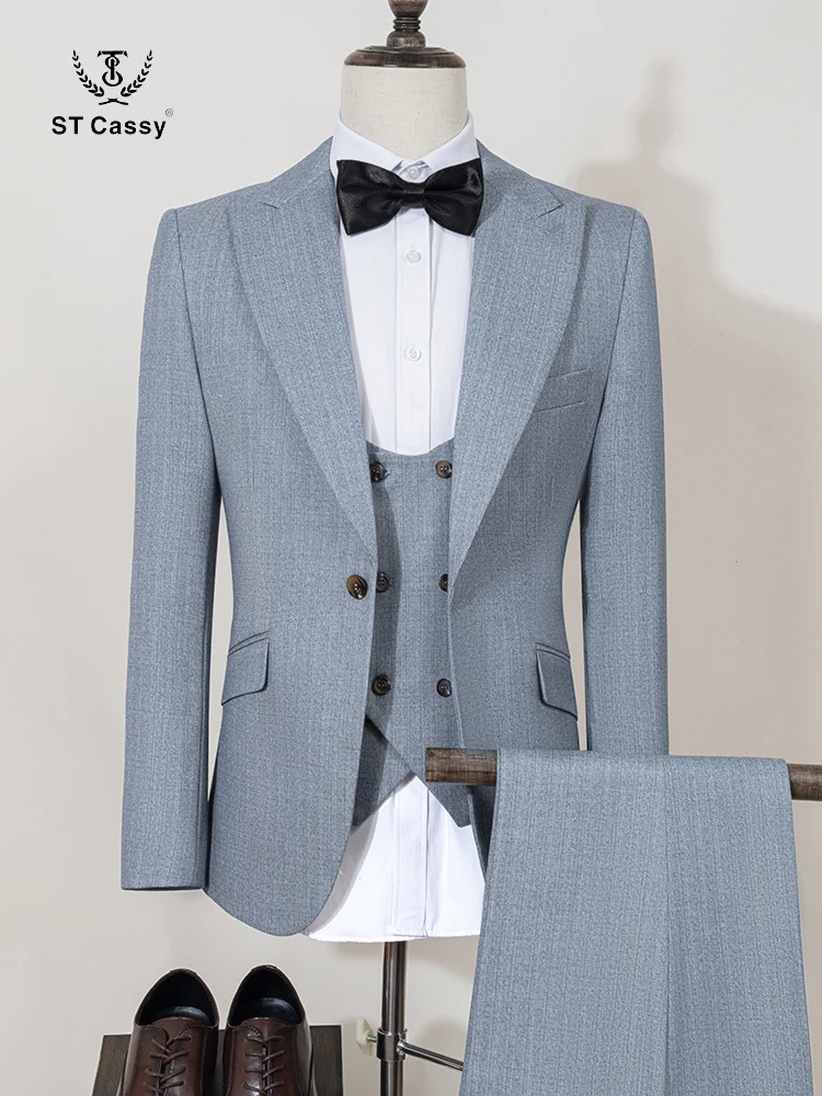 ST Cassy luxury Men Suit light blue Slim Fit Male Groom Wedding Blazers ...