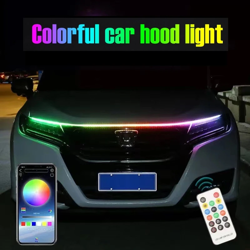 RGB Led Colorful Car Hood Headlight Strip Universal Daytime Running ...