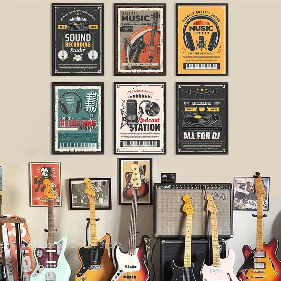 Music Recording Studio Retro Poster Entertainment Illustration ...