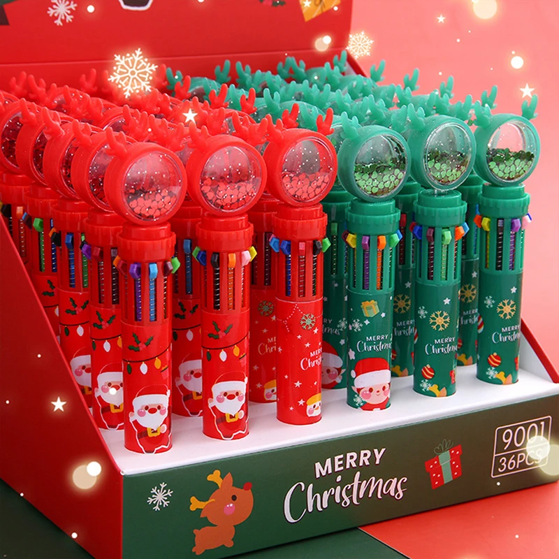 Christmas-10-color-Ballpoint-Pen-Student-Press-type-Color-Pen-Santa ...