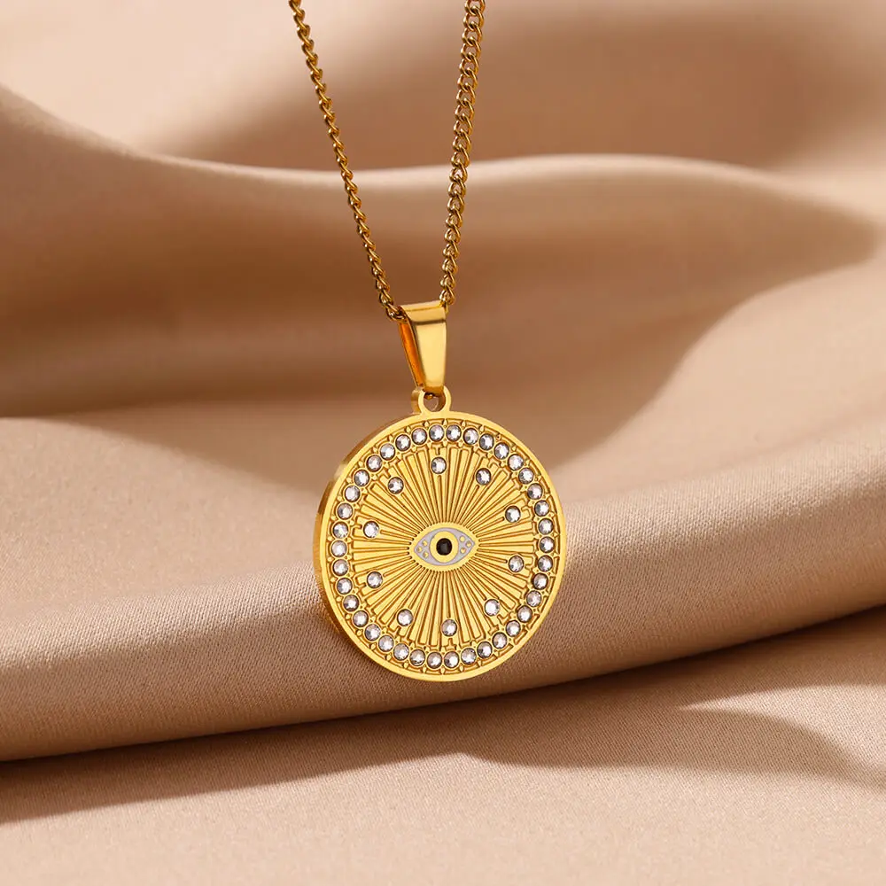 New-Evil-Eye-Compass-Pendant-Necklace-for-Women-Retro-Gold-Color ...