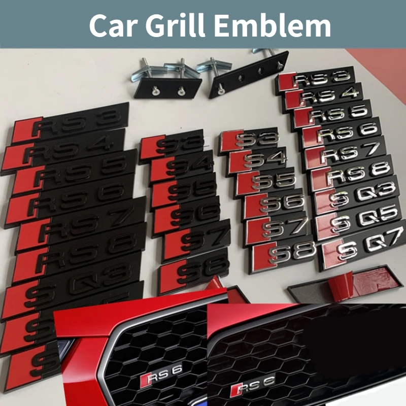 Car Grill Badge Front Emblem for Audi Sline S3 S4 S5 S6 S7 S8 RS3 RS4 ...