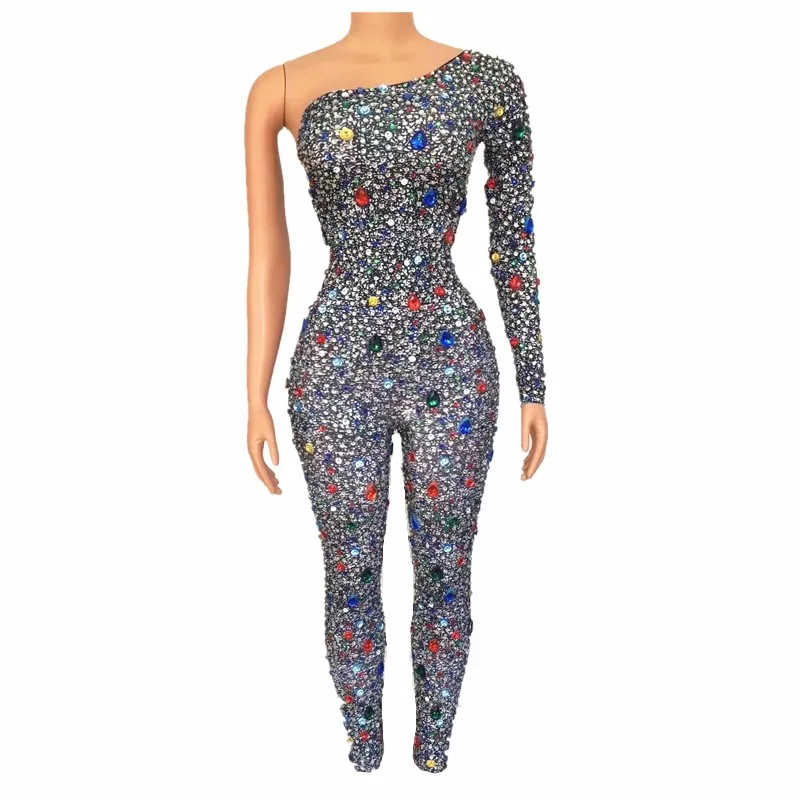 Sparkly Colorful Bodysuit Crystals Stones Jumpsuit Sexy Mesh See ...