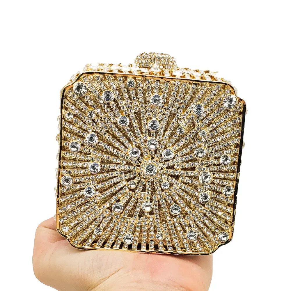 Luxury Crystal Women Evening Bag Metal Box Clutch Wedding Bridal ...
