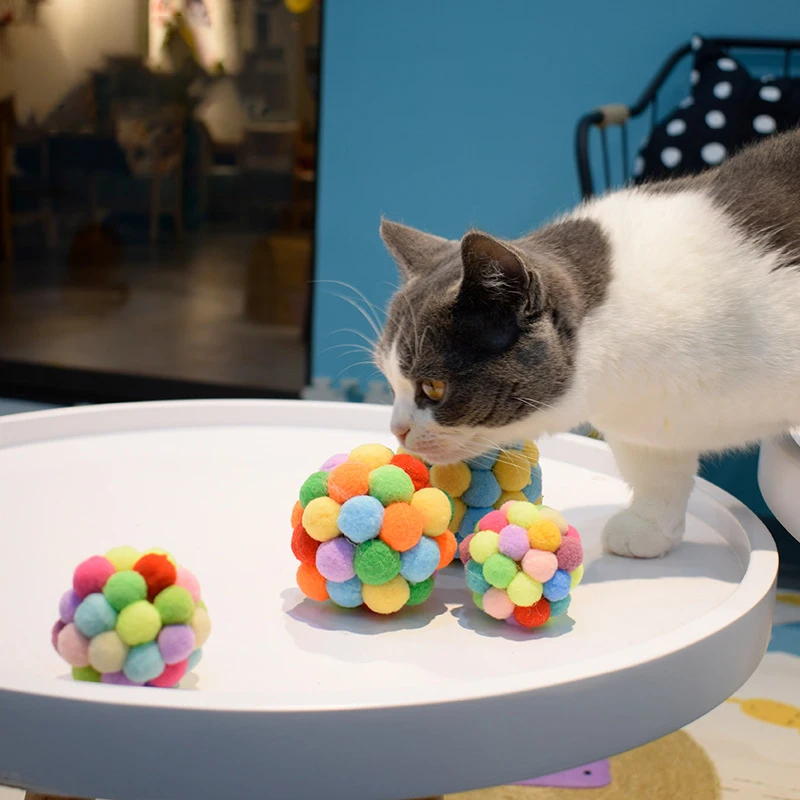 Pet-Cat-Toy-Colorful-Handmade-Bouncy-Ball-Kitten-Toys-Plush-Bell-Ball ...