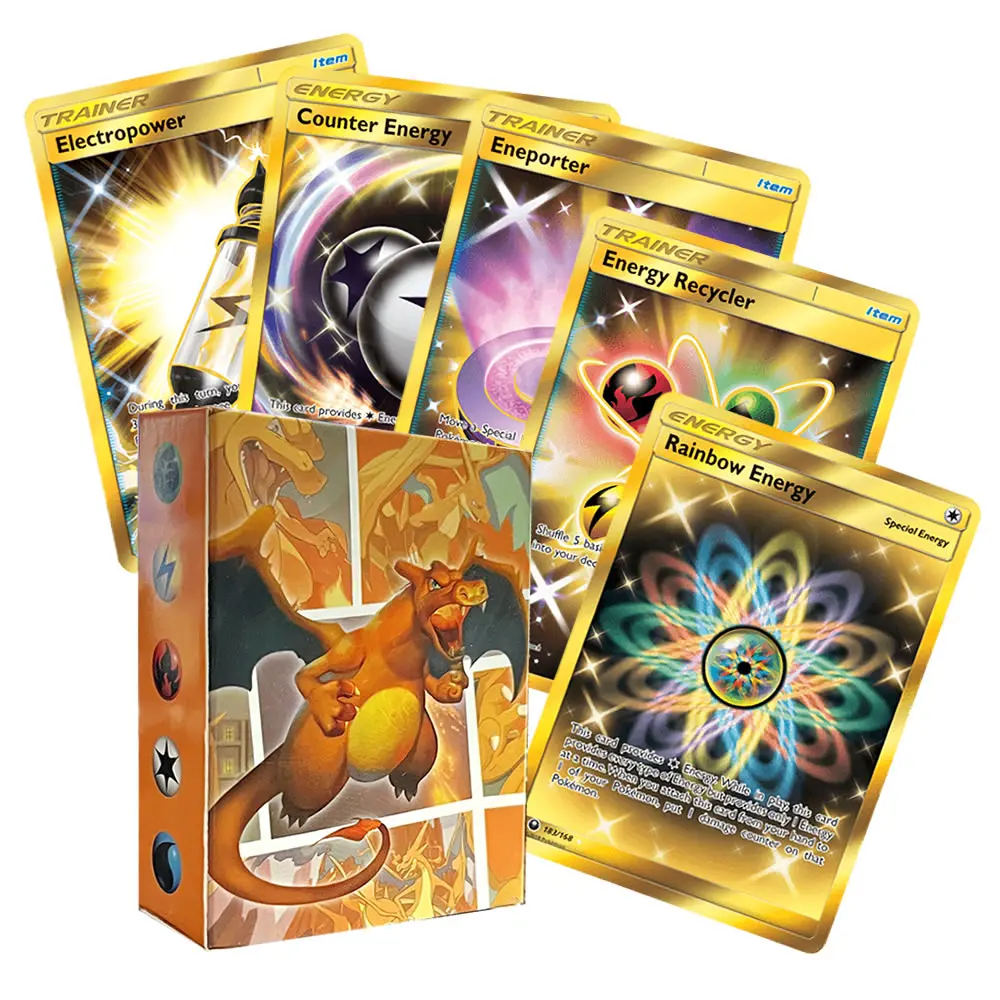 60pcs English Pokemon Flash Cards Energy Trainer Mega GX Vmax EX Tag ...