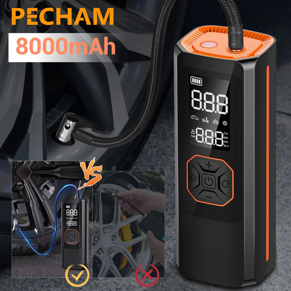 PECHAM-Car-Tire-Pump-Auto-Tyre-Inflator-Compressor-for-Motorcycle-Bicycle-Boat-8000mAh-12V ...