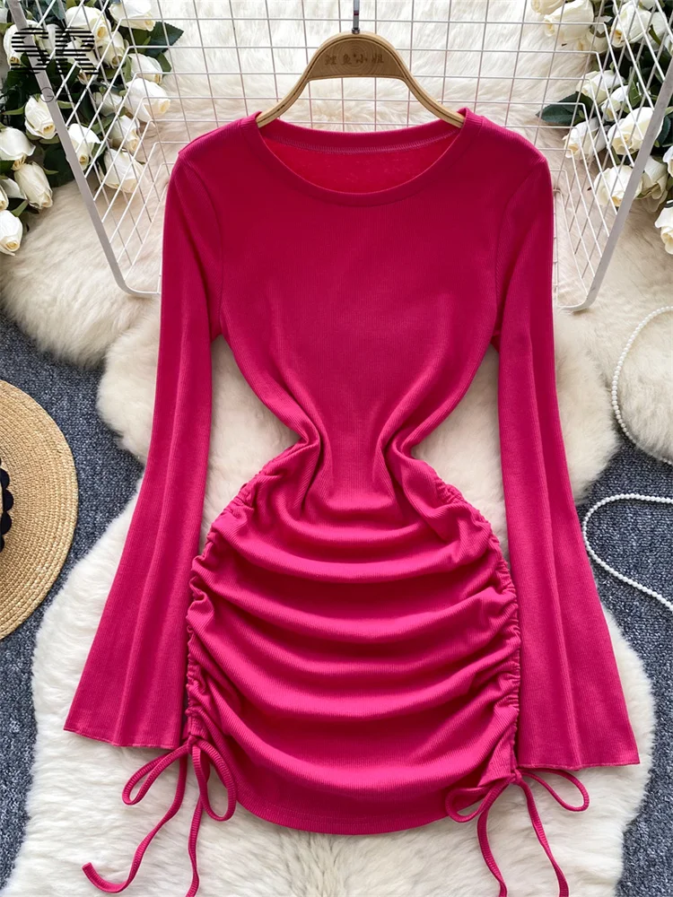 SINGREINY-Autumn-Sexy-Knit-Dress-Women-Skinny-Solid-Drawstring-Design ...