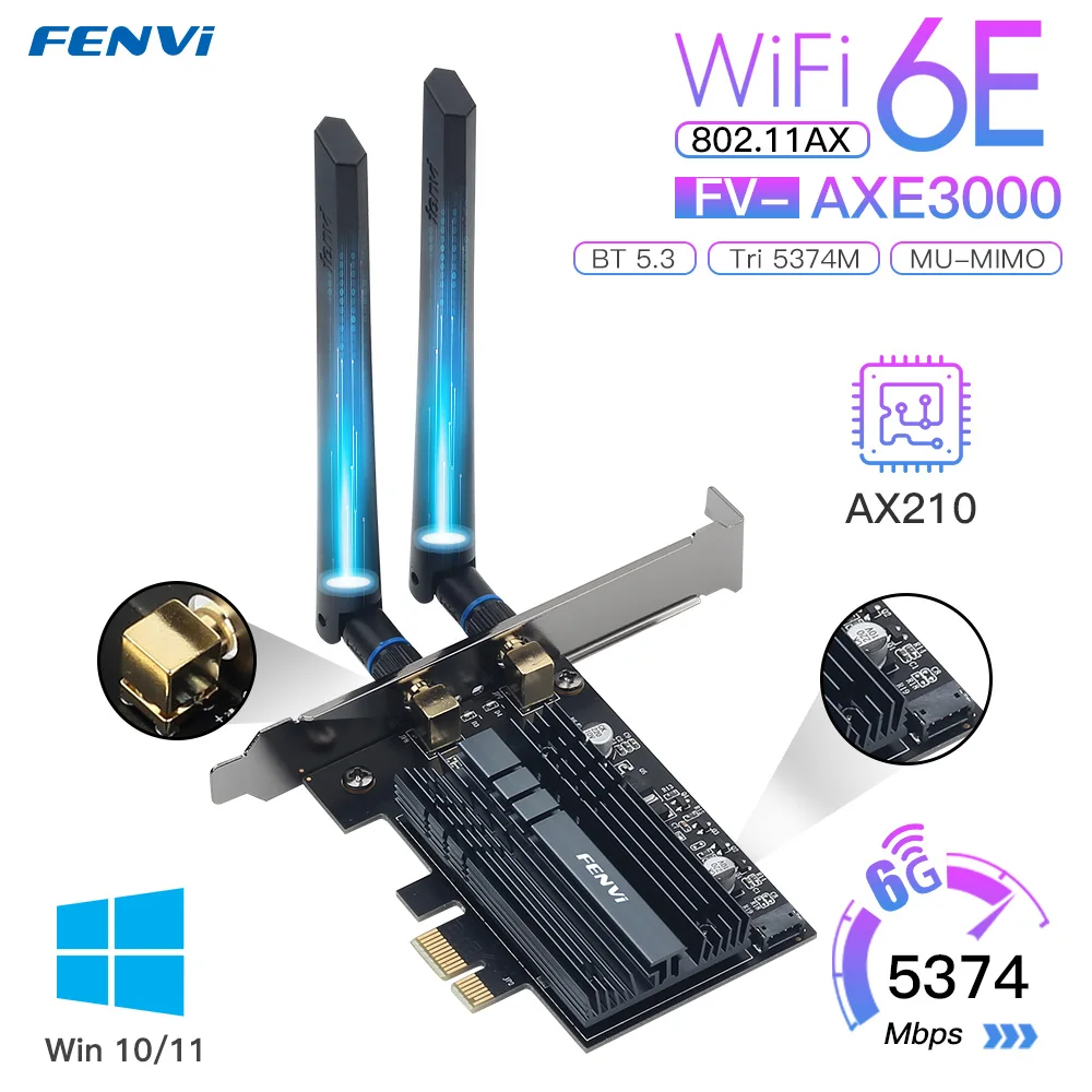 Fenvi 5374Mbps WiFi 6E For Intel AX210 PCIe Wireless WiFi, 12/28/2023
