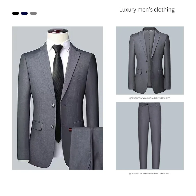 S-7XL Suit (Blazer+trousers) Premium Men's Fashion Gentleman Business ...