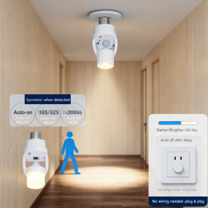 NEW Smart Motion Sensor Socket 360 Degree, E27 Base with Delay Timer ...