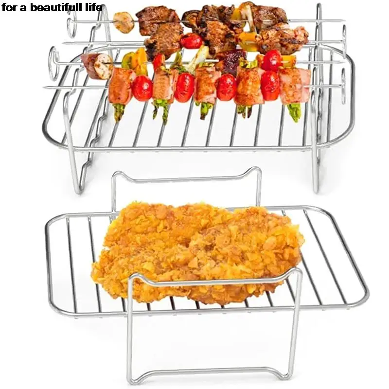 Air-Fryer-Rack-Double-Basket-Air-Fryers-Stainless-Steel-Grill-Holder ...