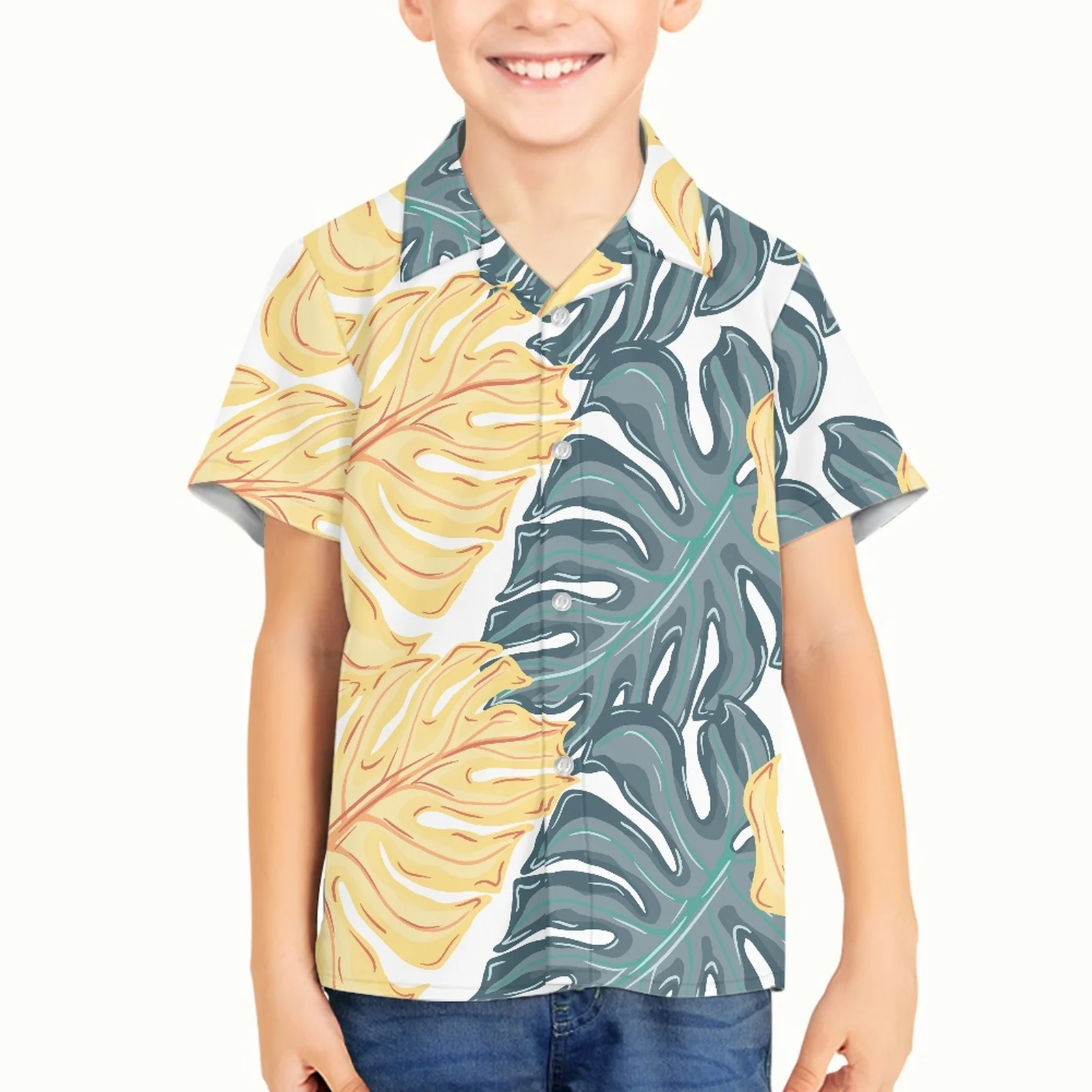 Tropical Plantain Leaf Pattern Children Kid Boy Summer Hawaiian Shirts ...