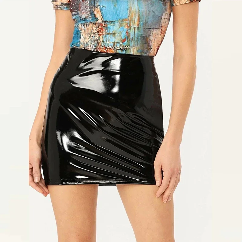 Zwart-Latex-Lederen-Mini-Rok-Dame-Kantoor-Pvc-Skinny-Kokerrokken-Sexy ...