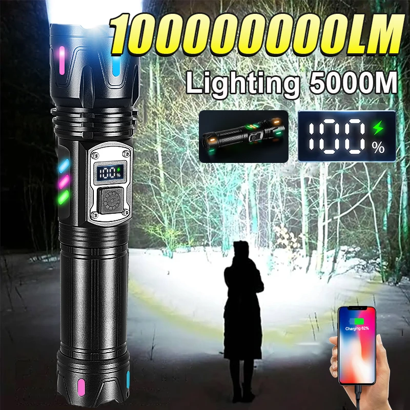 Ultra Bright Long Range Flashlight 100000000LM Rechargaeble LED ...