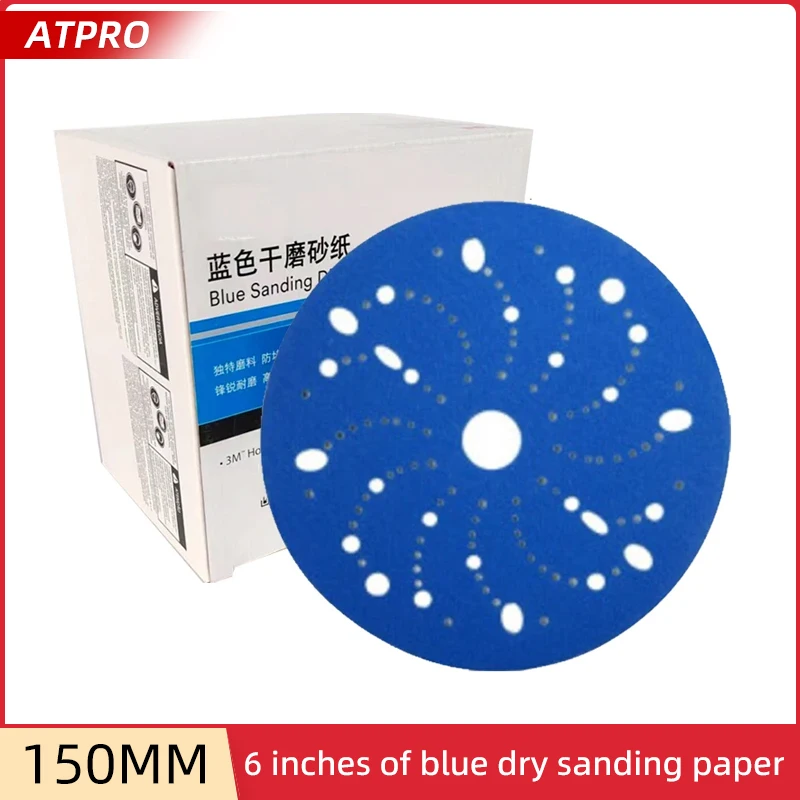 3M6-inch-150mm-Round-Flocking-Dry-Ground-Sandpaper-Blue-Disc-Abrasive ...