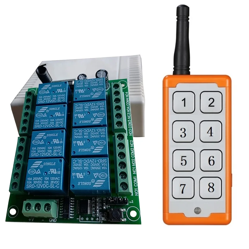 Dc12v 24v 8ch rfリモートコントロールサーキットユニバーサルワイヤレススイッチ315/433 mhzリレー受信機およびガレージ用スマート送信機