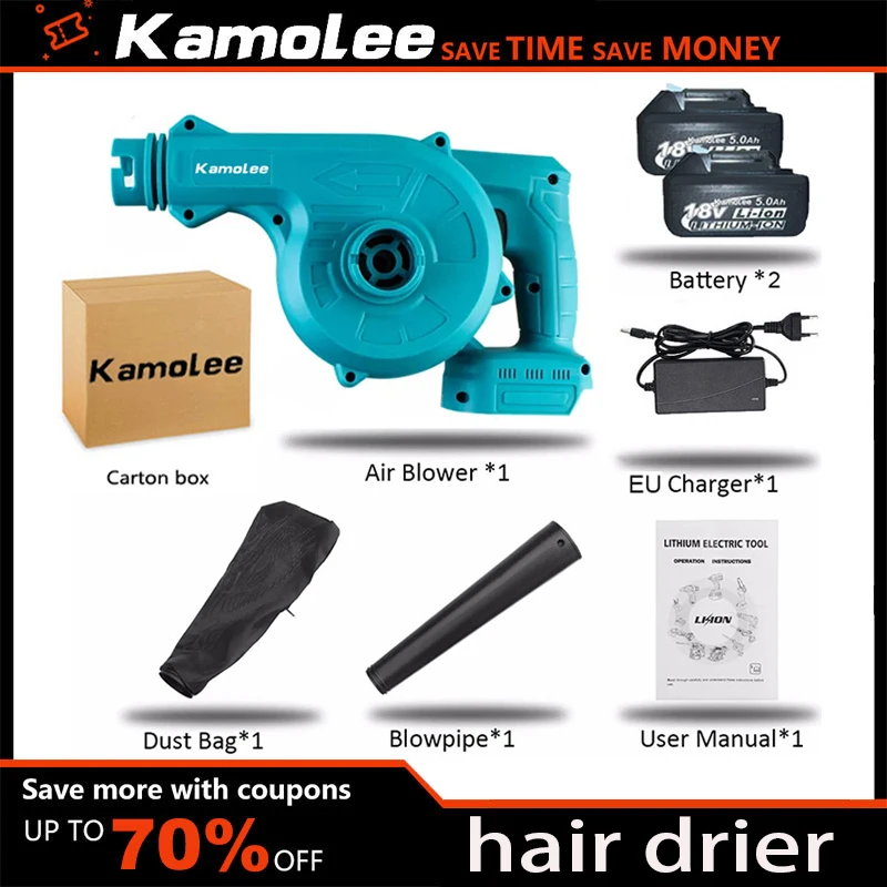 Kamolee 가정용 브러시리스 2 인 1 청소 송풍기, 21000rpm, 진공 정원, 자동차 컴퓨터, 급속 부는 수동 전동 ...