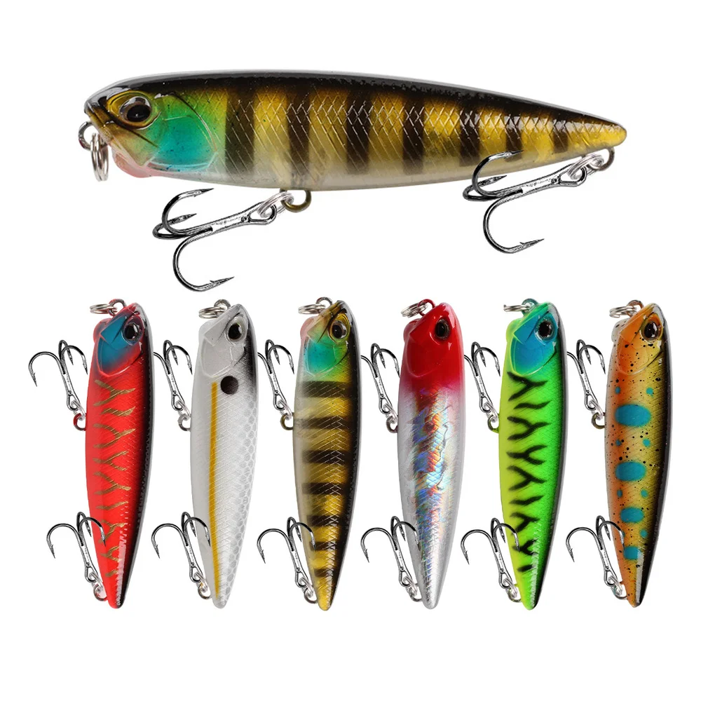 6PCS Floating Pencil Fishing Lure 6.5cm 10.5g Topwater Crankbait Bass ...